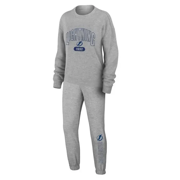 WEAR BY ERIN ANDREWS Tampa Bay Lightning Knit Long Sleeve Tri-blend T-shirt & Pants Sleep Set - Heather Gray