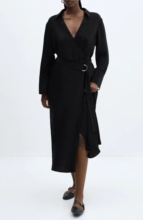 Mango Long Sleeve Wrap Maxi Shirt Dress