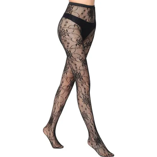 STEMS Wildflower Floral Fishnet Tights - Black