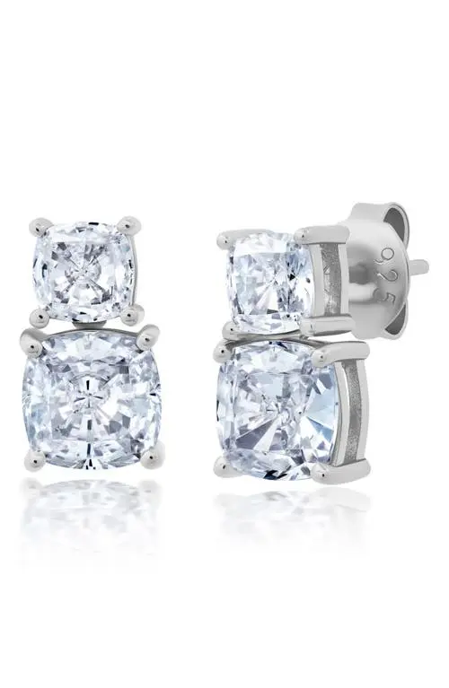 CRISLU Cushion Cubic Zirconia Stud Earrings - Silver