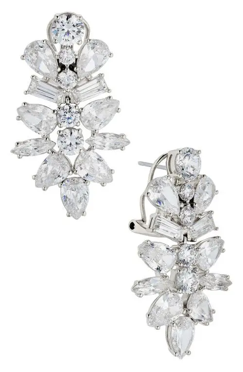 Nadri Cubic Zirconia Cluster Drop Earrings - Rhodium