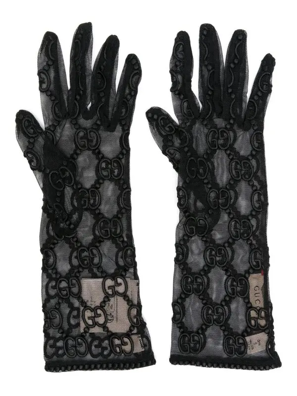 Gucci Gg Macramé Lace Gloves - Black | Editorialist