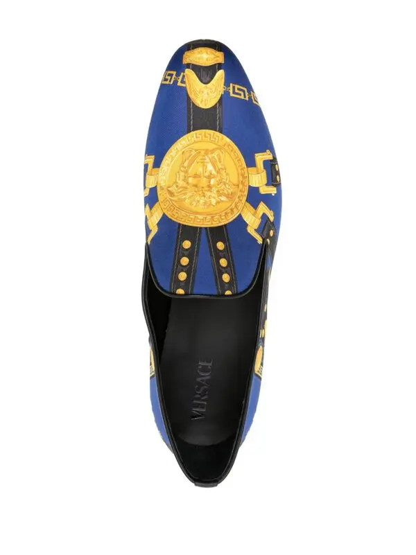 Versace Medusa Saddle Silk Slipper - Blue | Editorialist display picture 3