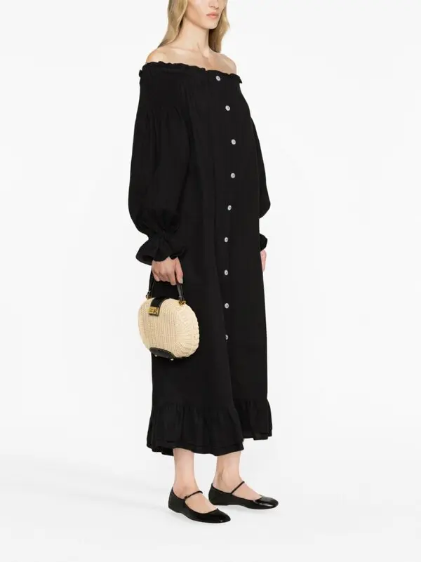 sleeper black linen dress Sleeper Linen Midi Length Dress - Black Dresses, Clothing - WSLPR33825