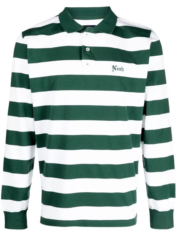 NOAH Green Striped Jersey Polo Shirt