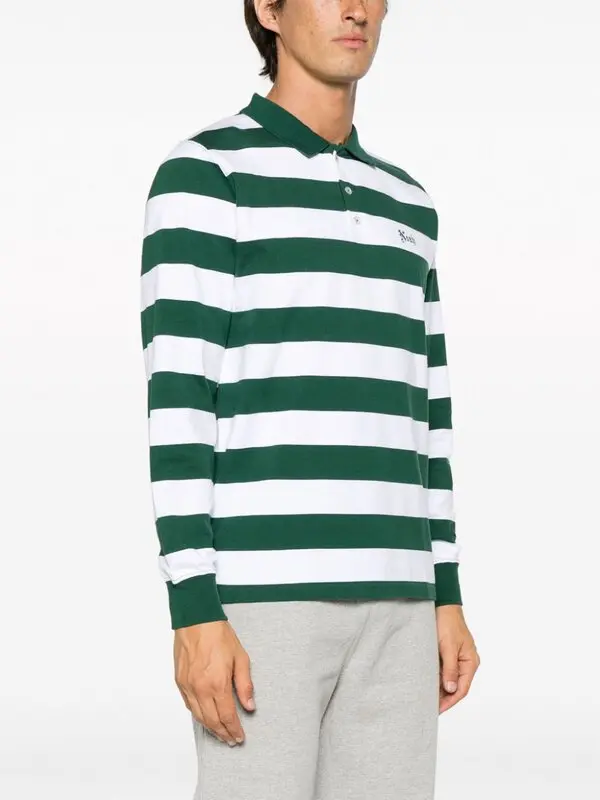 NOAH Green Striped Jersey Polo Shirt
