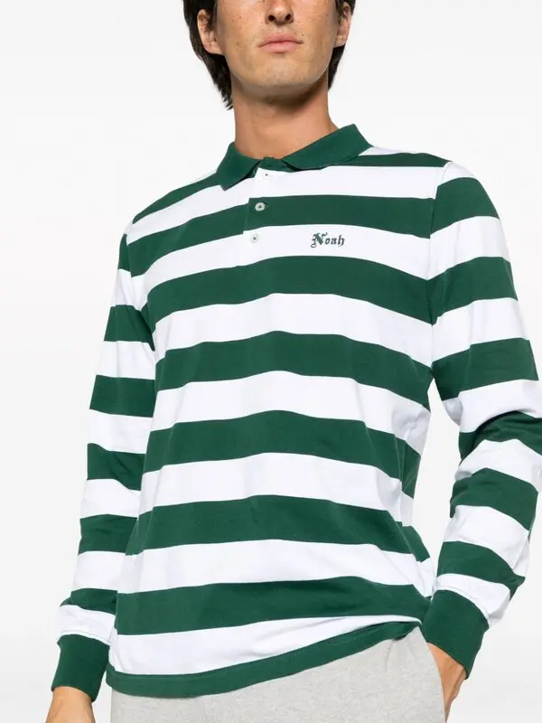 NOAH Green Striped Jersey Polo Shirt