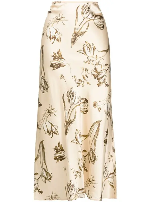 REFORMATION Neutral Layla Floral-print Silk Maxi Skirt