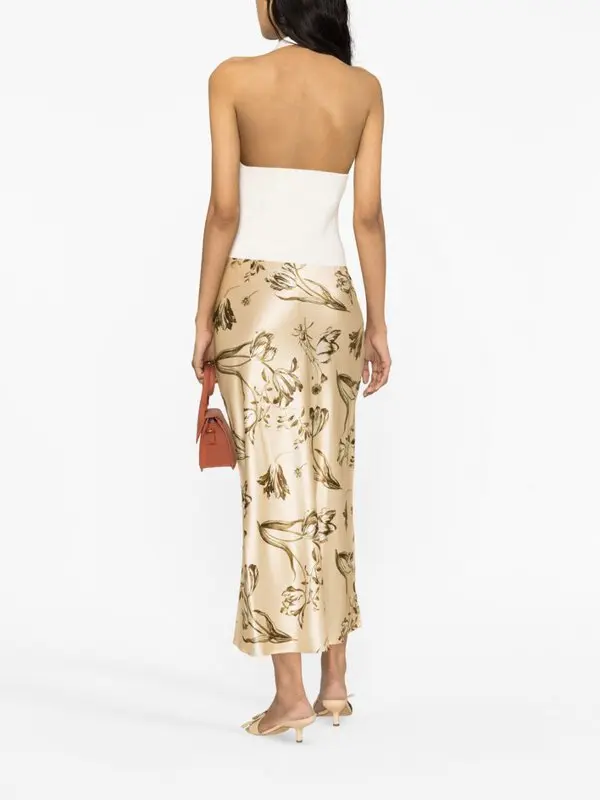 REFORMATION Neutral Layla Floral-print Silk Maxi Skirt