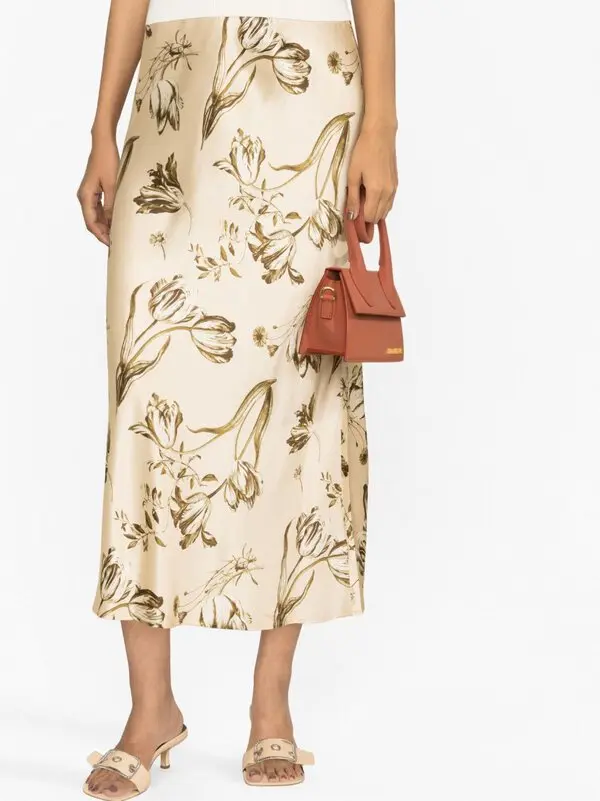 REFORMATION Neutral Layla Floral-print Silk Maxi Skirt