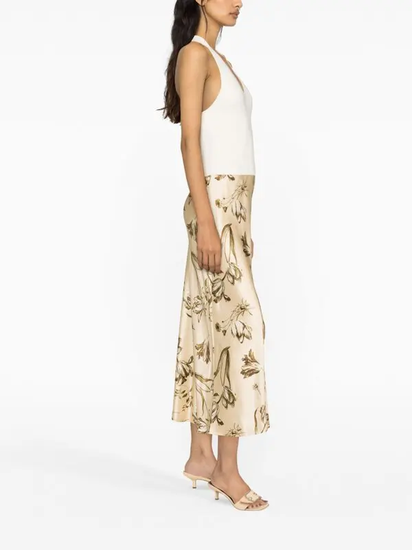 REFORMATION Neutral Layla Floral-print Silk Maxi Skirt