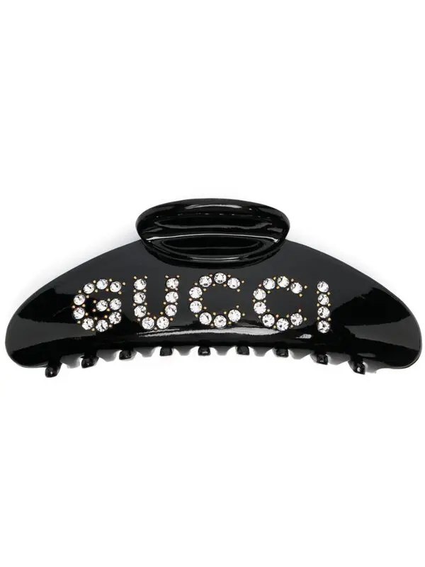 Gucci Crystal Logo Hair Clip - Black | Editorialist display picture 2