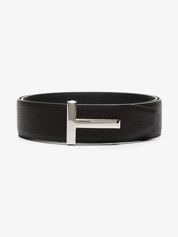 TOM FORD Black T Logo Reversible Leather Belt