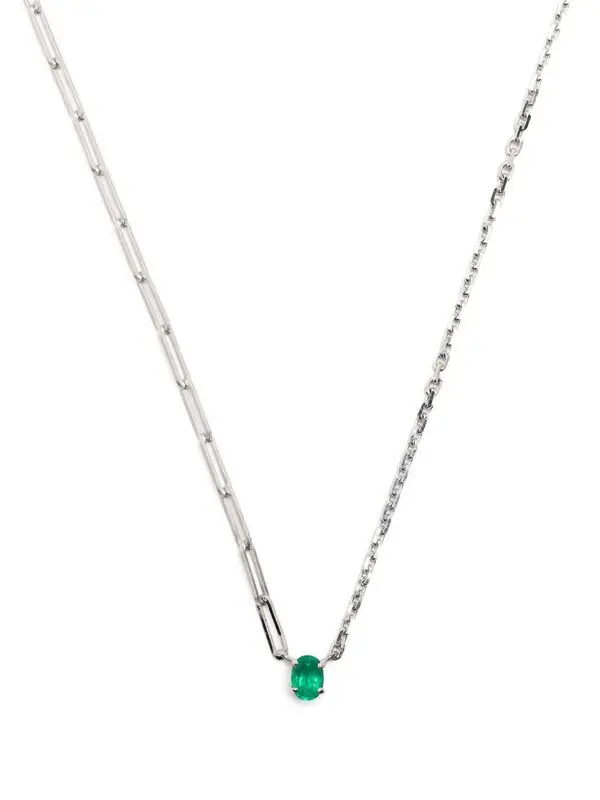 Yvonne Léon 18k White Gold Emerald Solitaire Necklace - Silver