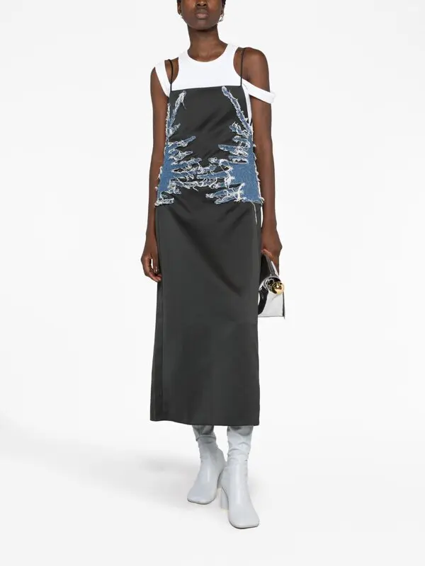 black denim slip dress ASOS Denim Mini Slip Dress In Washed Black With Raw Hem