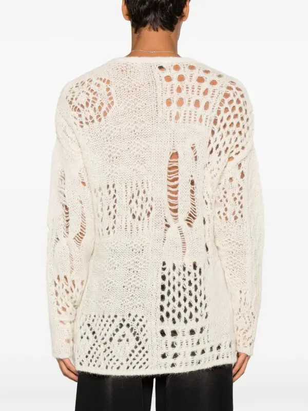 Our Legacy V-Neck Crochet-Knit Sweater - White | Editorialist