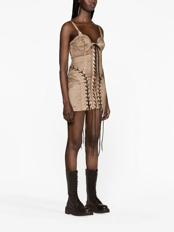 jean paul gaultier x knwls knit mini dress in pink Conical Laced - Brown Gown