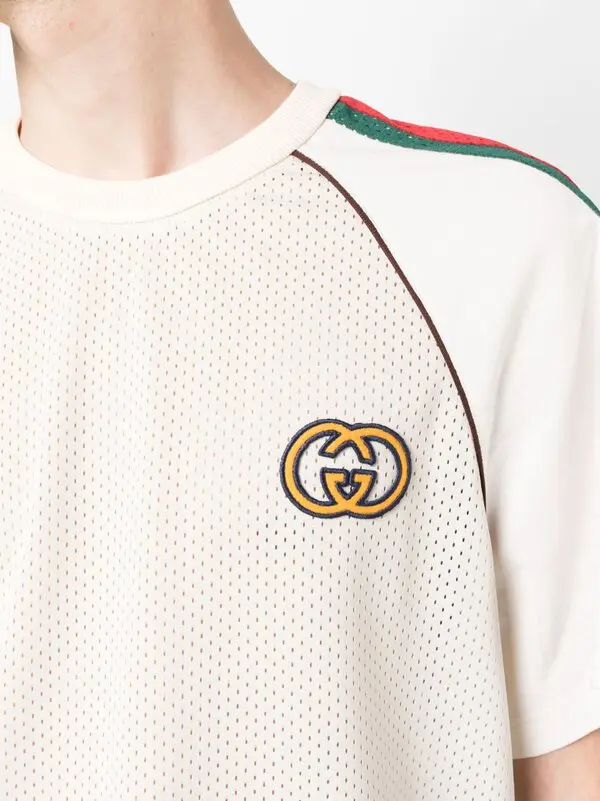 Gucci White Gg Logo Print Mesh T-shirt