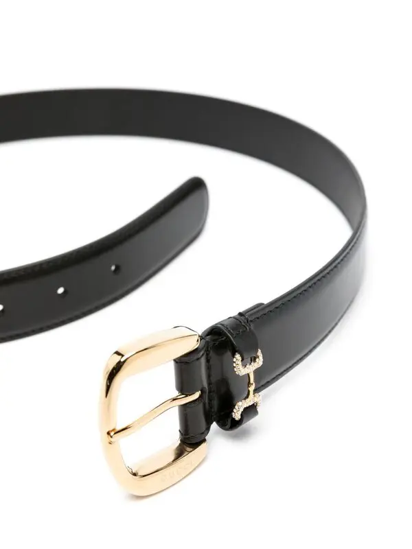 Gucci Black Belt with Gold Accent and Crystal Details Gucci Calfskin Crystal Double G 55mm Belt 75 30 Black  main image 4