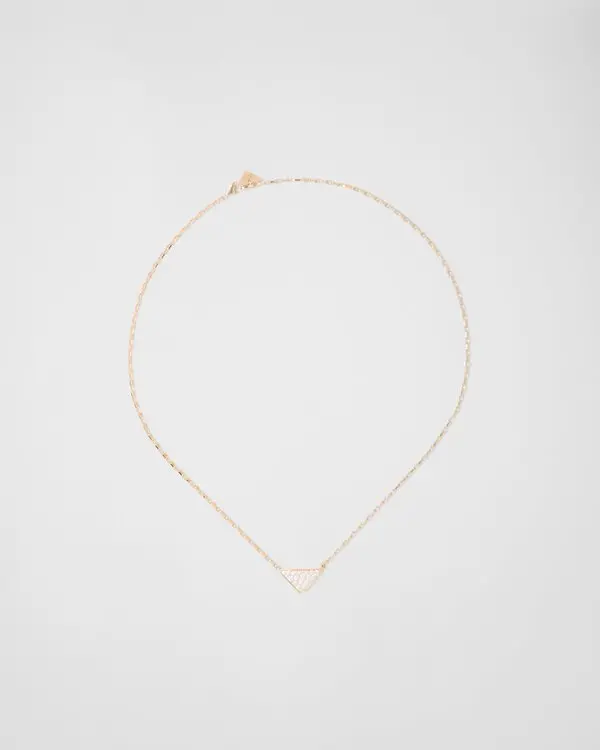Prada Eternal Gold Mini Triangle Pendant Necklace - Gold/white