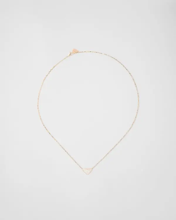 Prada Eternal Gold Micro Triangle Pendant Necklace - Gold/white