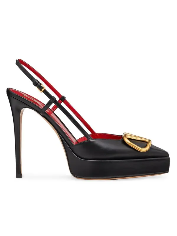 Valentino Garavani Vlogo Signature Calfskin Slingback Platform Pumps 120mm - Black