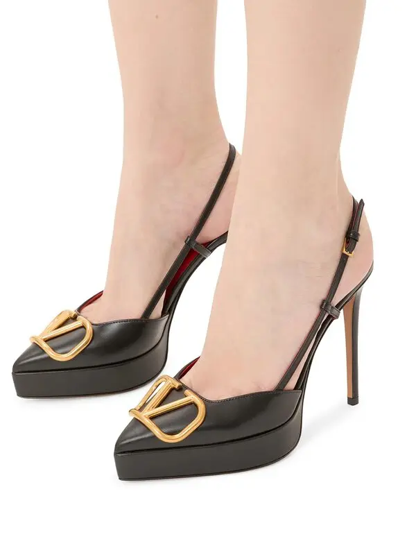 Valentino Garavani Vlogo Signature Calfskin Slingback Platform Pumps 120mm