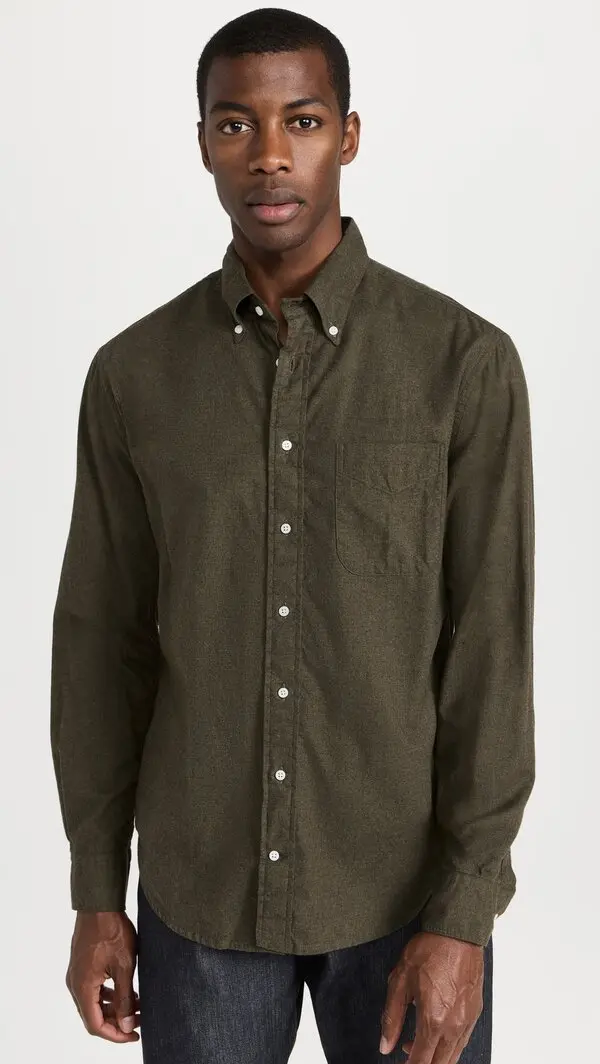 Gitman Bros Classic Cotton Flannel Shirt - Olive