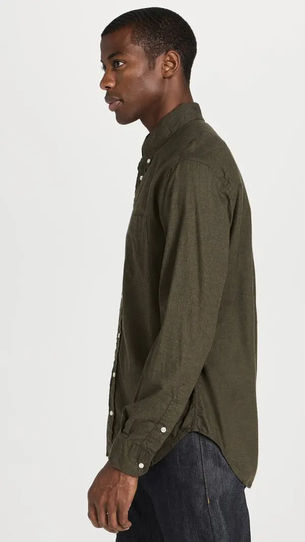 Gitman Bros Classic Cotton Flannel Shirt - Olive