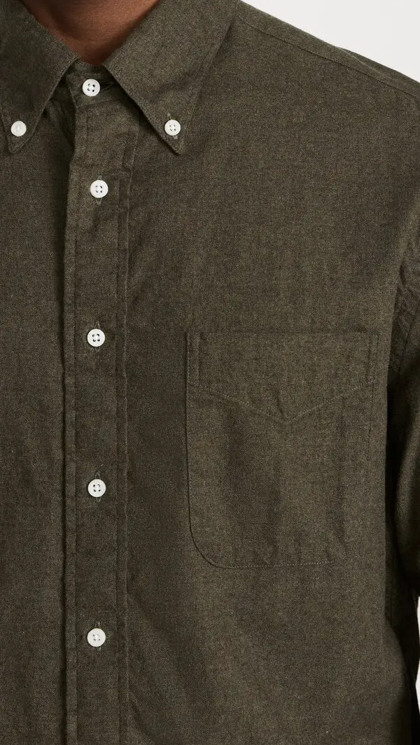 Gitman Bros Classic Cotton Flannel Shirt - Olive