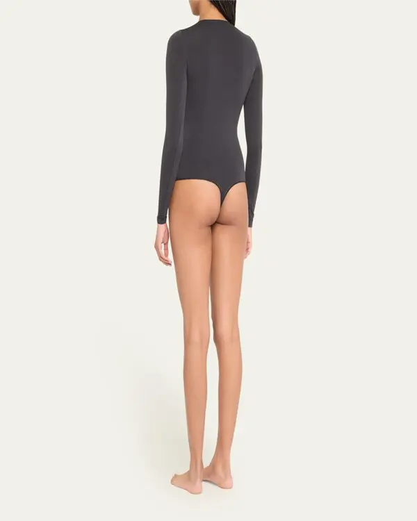 SKIMS Essential Smoothing Long-sleeve Thong Bodysuit