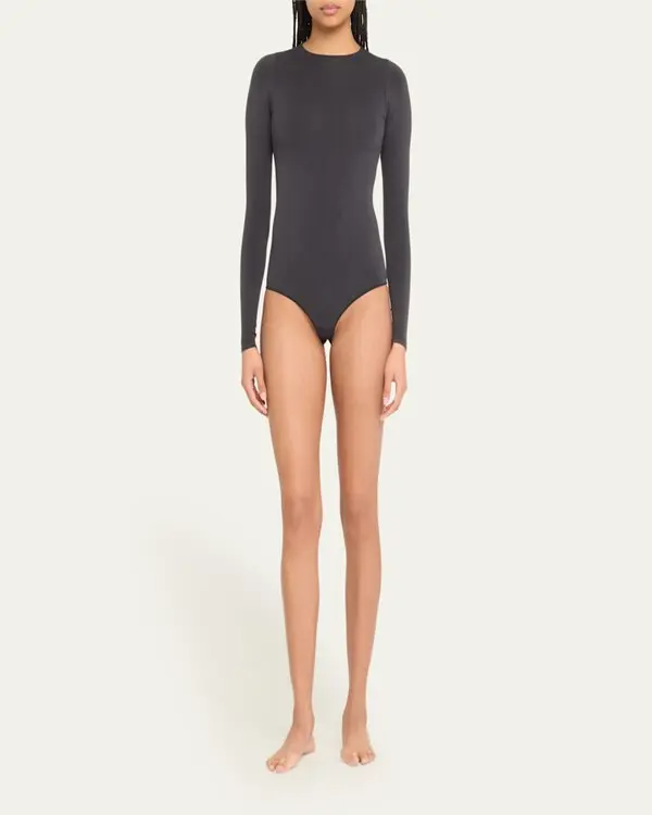 SKIMS Essential Smoothing Long-sleeve Thong Bodysuit
