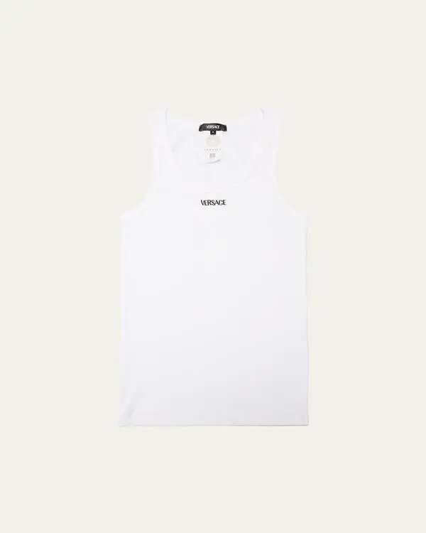 Versace Embroidered Logo Tank Top - White
