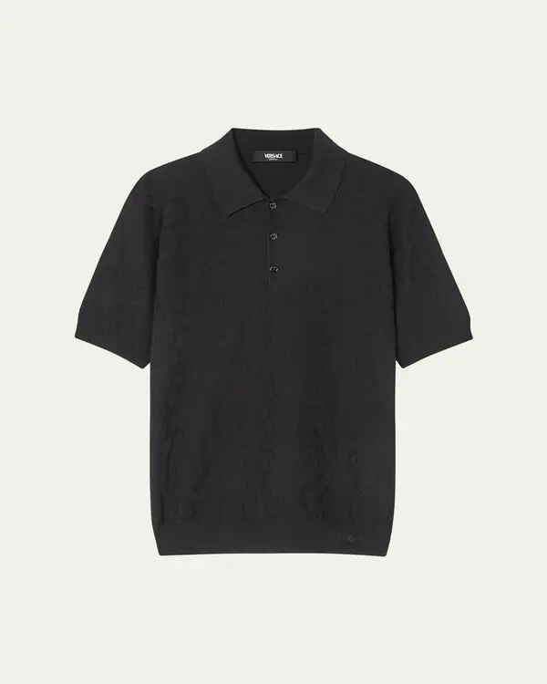 Versace Tonal Barocco Knit Polo Shirt