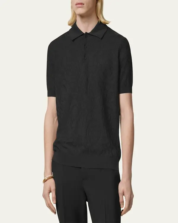Versace Tonal Barocco Knit Polo Shirt