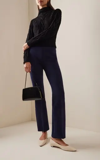 HIGH SPORT Long Kick Flared Stretch-cotton Knit Pants - Navy