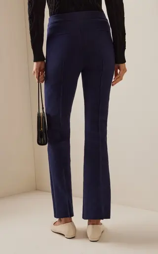 HIGH SPORT Long Kick Flared Stretch-cotton Knit Pants - Navy