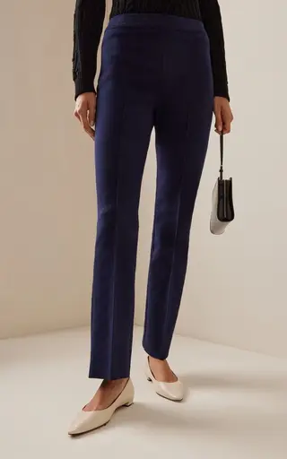 HIGH SPORT Long Kick Flared Stretch-cotton Knit Pants - Navy