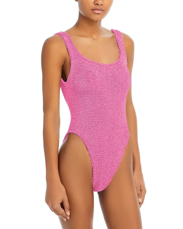 Hunza G Square Neck Crinkle One Piece Swimsuit - Bubblegum