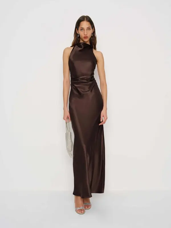 REFORMATION Anaiis Silk Maxi Dress - Brown