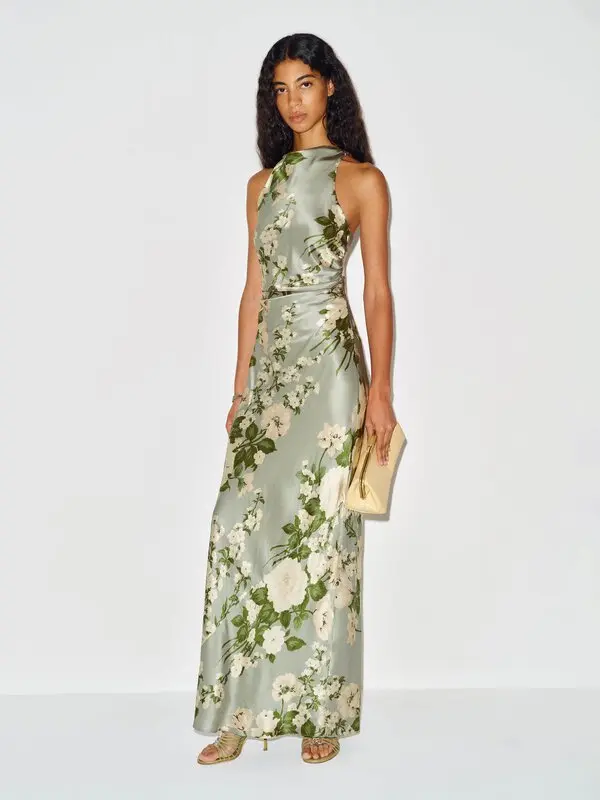 REFORMATION Anaiis Silk Maxi Dress - Green