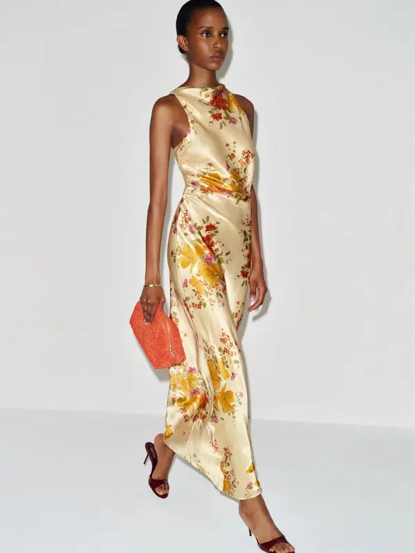 REFORMATION Anaiis Silk Maxi Dress - Yellow