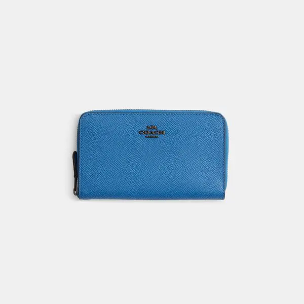 COACH Restored Medium Zip Around Wallet - Pewter/vivid Blue