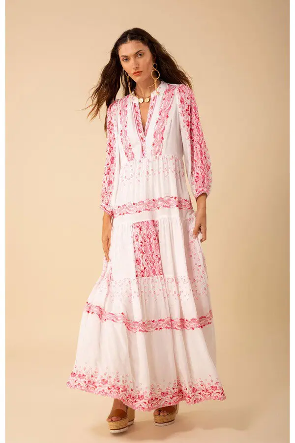 Emery Embroidered Maxi Dress Fuchsia / L