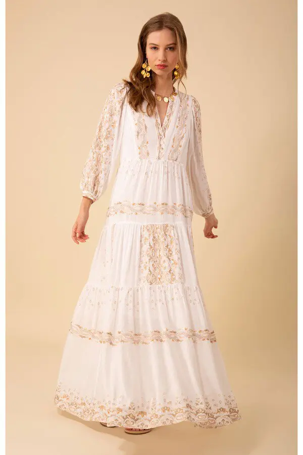 embroidered midi dress for women Embroidery Panel Gauze Dress main image 1