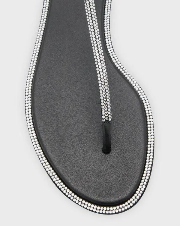 Rene Caovilla Diana Crystal T-strap Flat Sandals - Black/silver