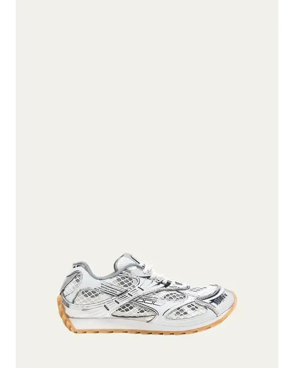 Bottega Veneta Orbit Metallic Net Runner Sneakers - Silver