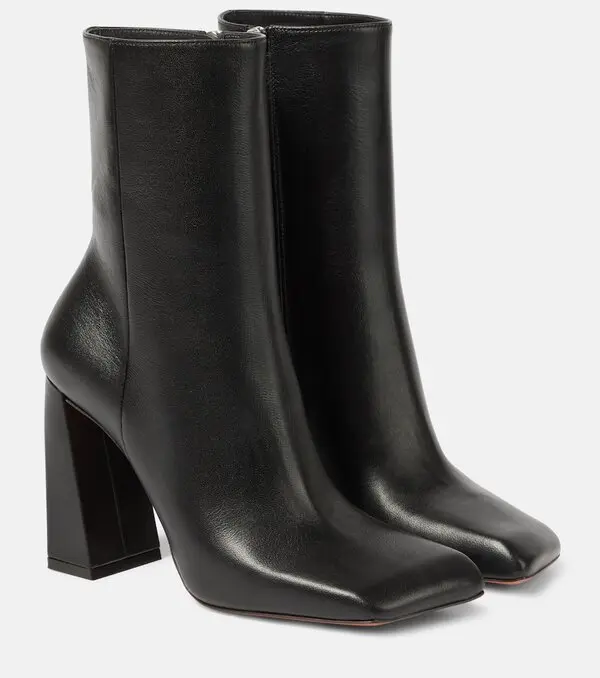 Amina Muaddi Marine 95 Leather Ankle Boots - Black