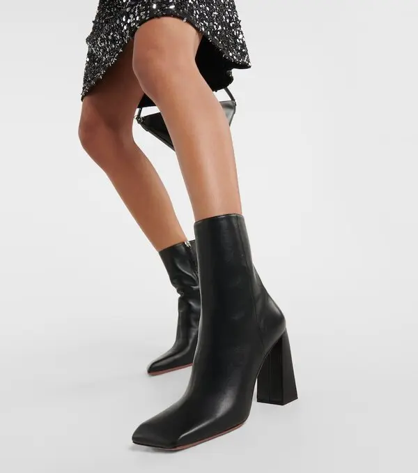 Amina Muaddi Marine 95 Leather Ankle Boots - Black