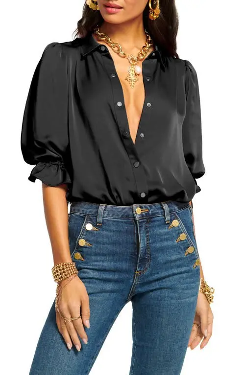 Ramy Brook Dina Matte Satin Bodysuit - Black